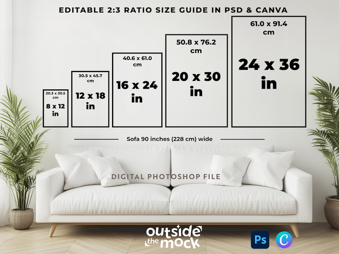 Vertical Frame Size Guide Mockup 2x3 Ratio Chart 8x12 to 24x36 Wall Art ...