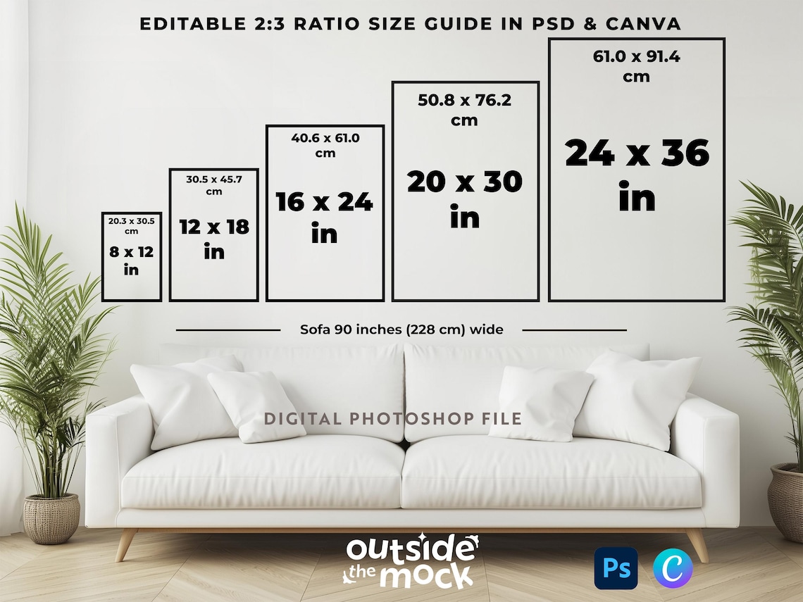 Vertical Frame Size Guide Mockup 2x3 Ratio Chart 8x12 to 24x36 Wall Art ...