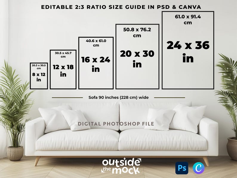 Vertical Frame Size Guide Mockup 2x3 Ratio Chart 8x12 to 24x36 Wall Art ...