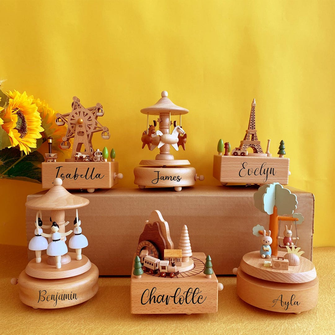 Personalized Wooden Train Music Box, Custom Music Box for Kids ...