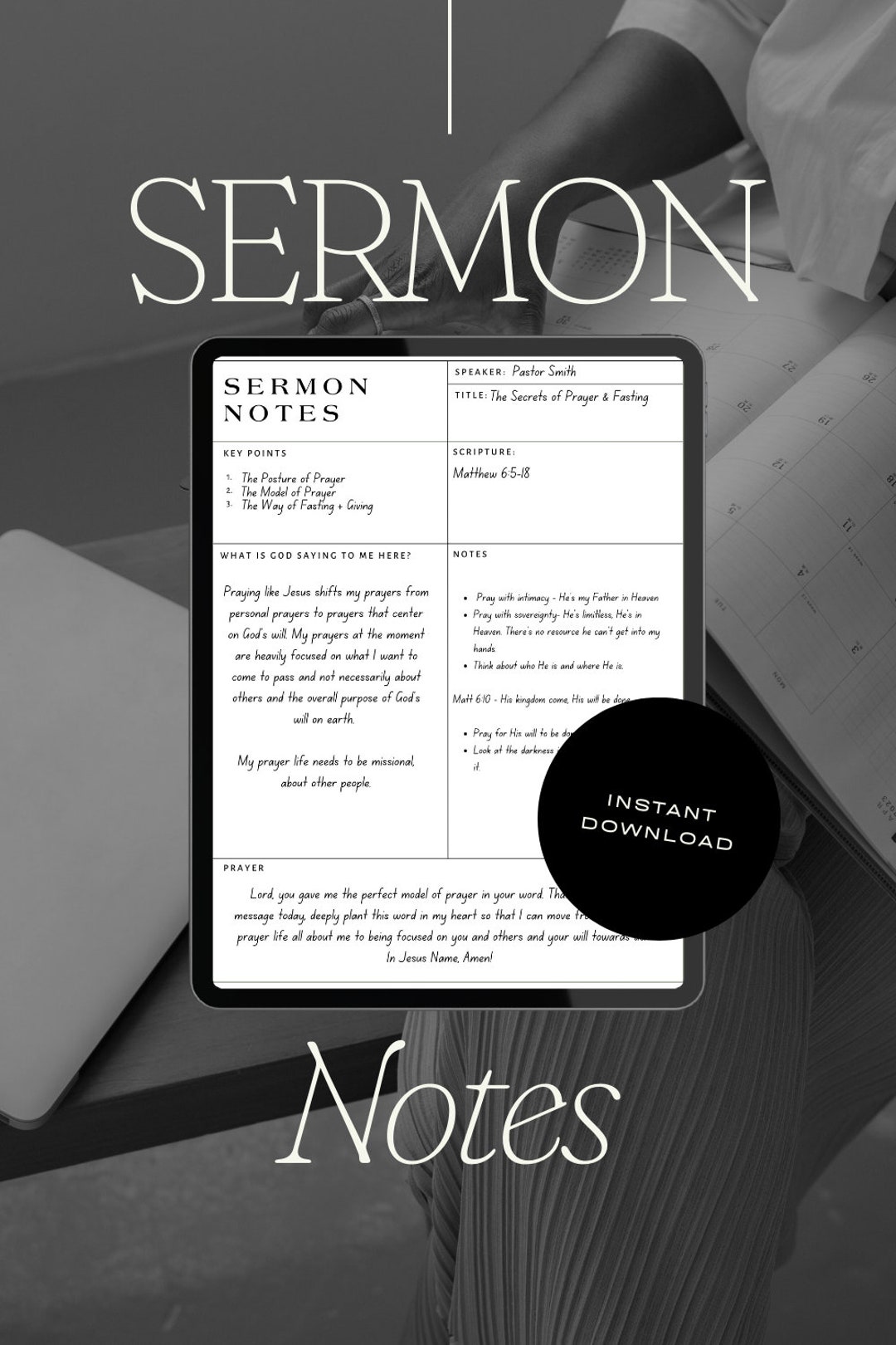 Digital Sermon Note Template Printable Sermon Note Journal Sermon Note ...