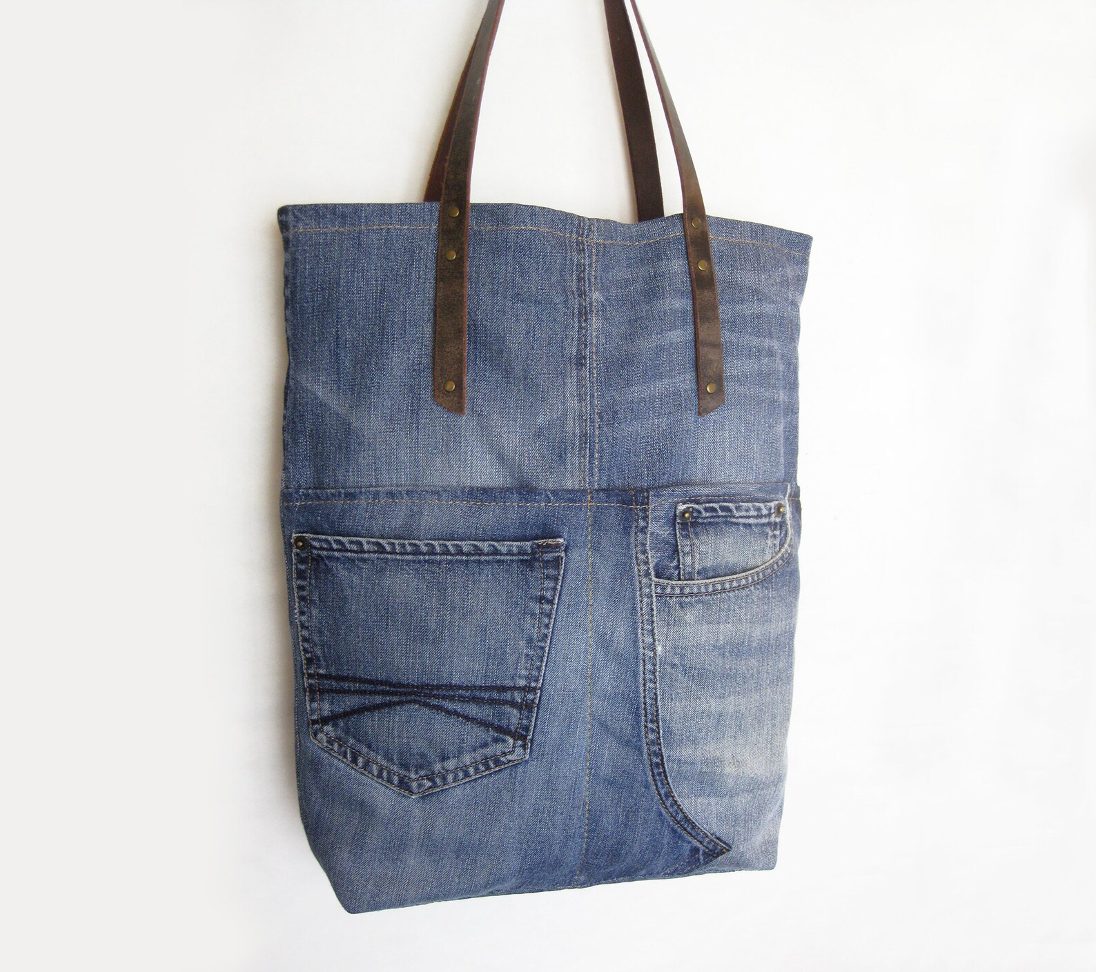 Denim Tote Bag, Embroidered Bag, Recycled Jeans Bag, - Etsy