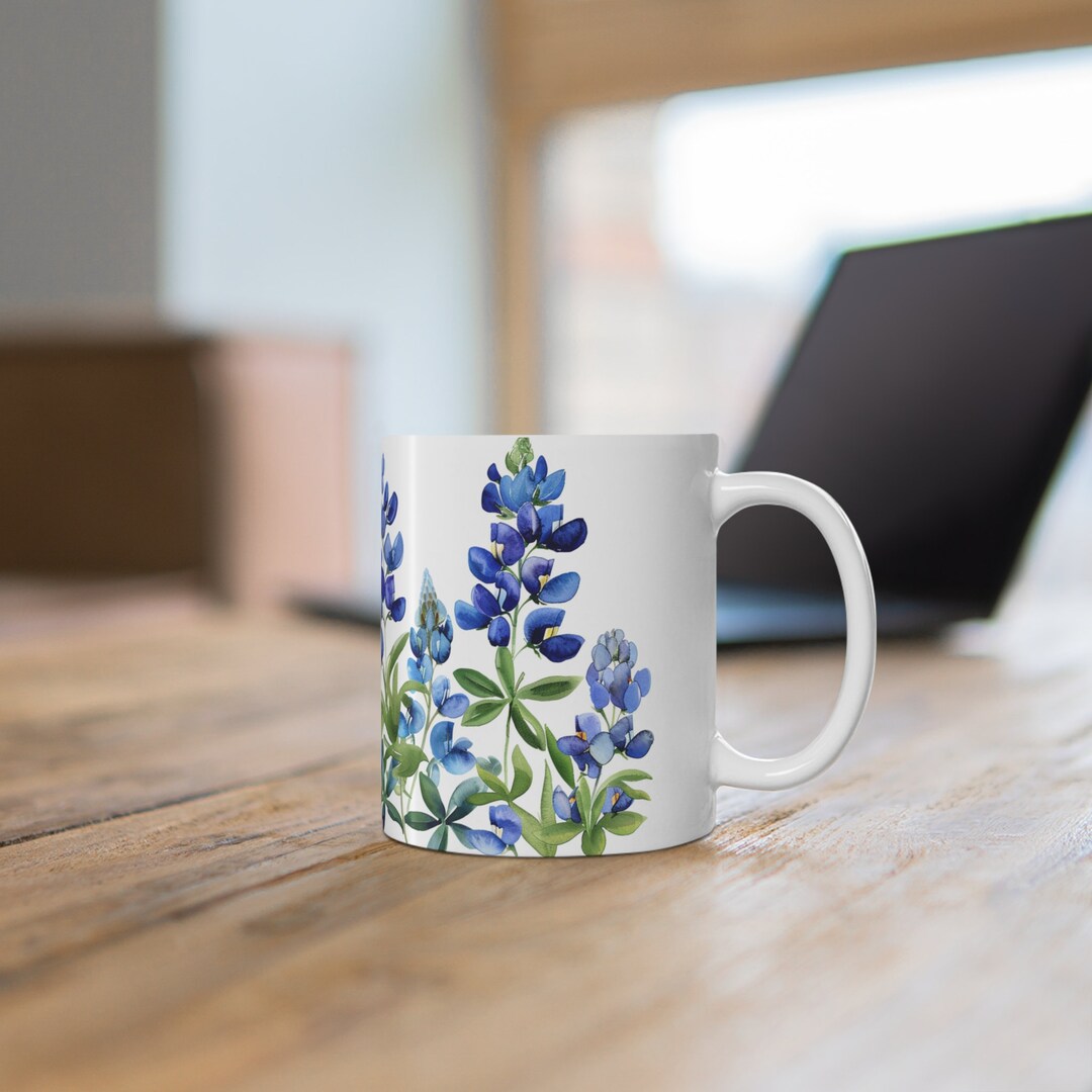Bluebonnets, Texas, Wildflowers Watercolor, Ceramic Mug, Hand Made ...
