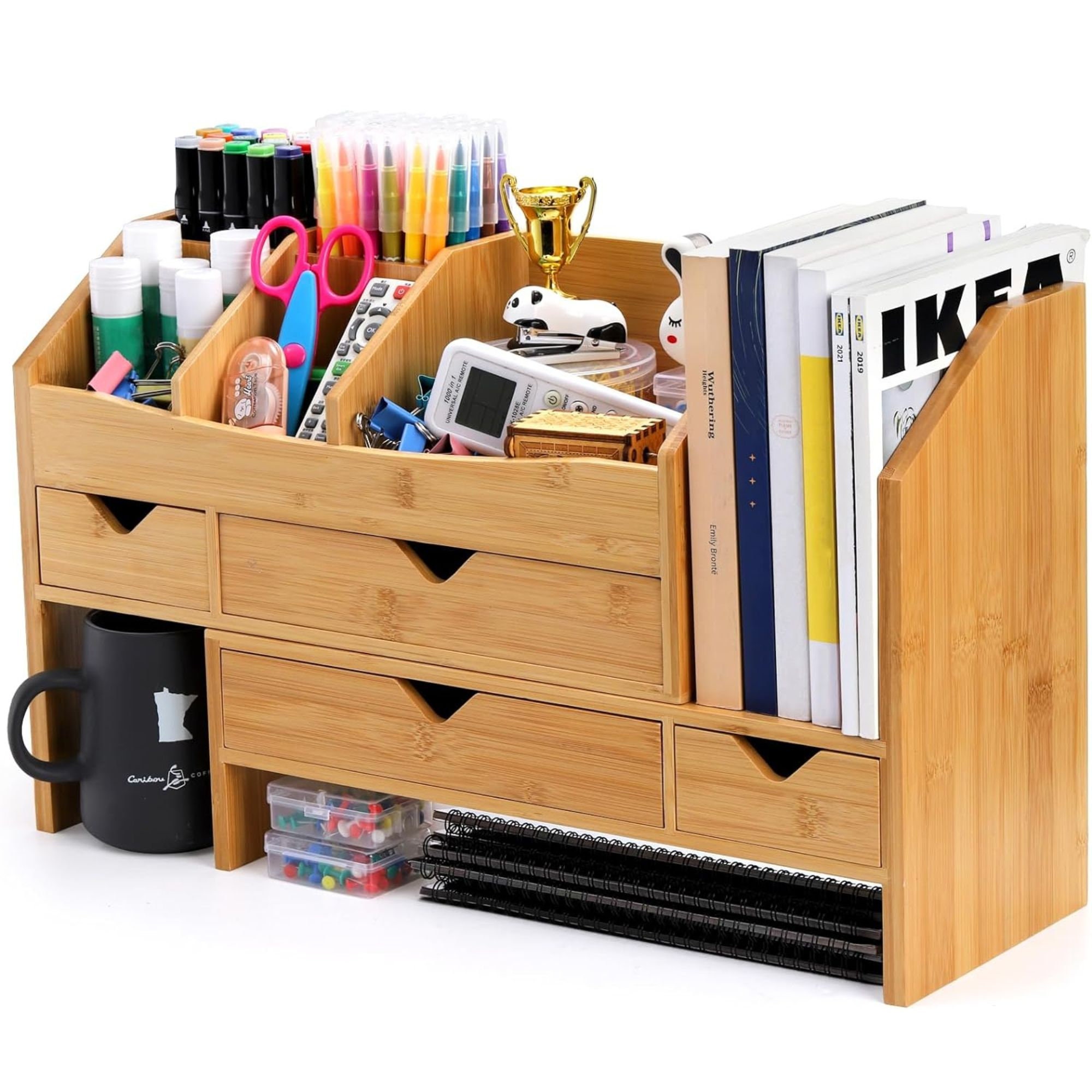 Wooden Desk Organizer With Drawers Cute Bamboo Wood Bedside Desktop ...