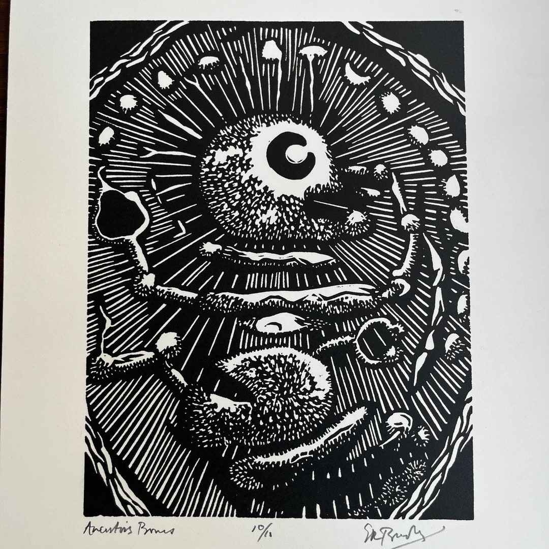 Ancestor's Bones - Linocut, Black and White Print - Etsy