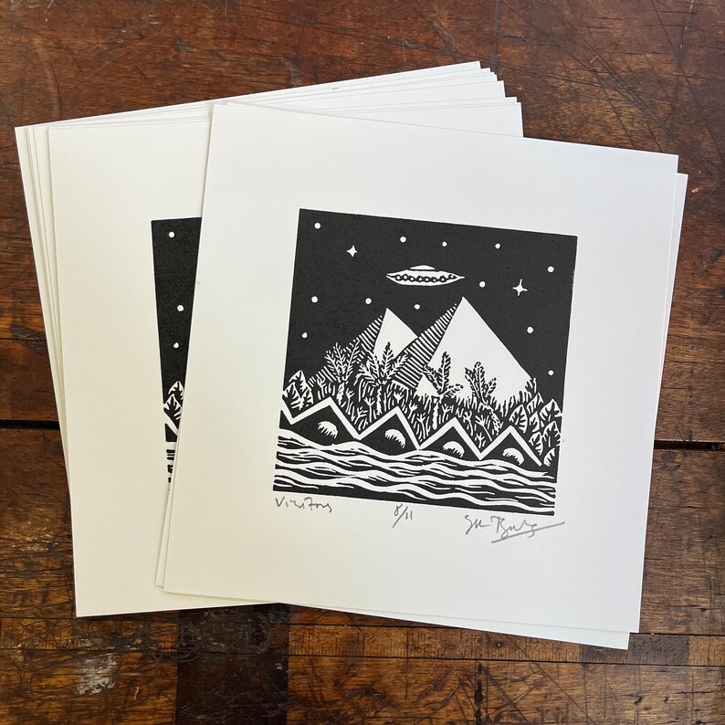 Lino Cut Print Visitors - Etsy