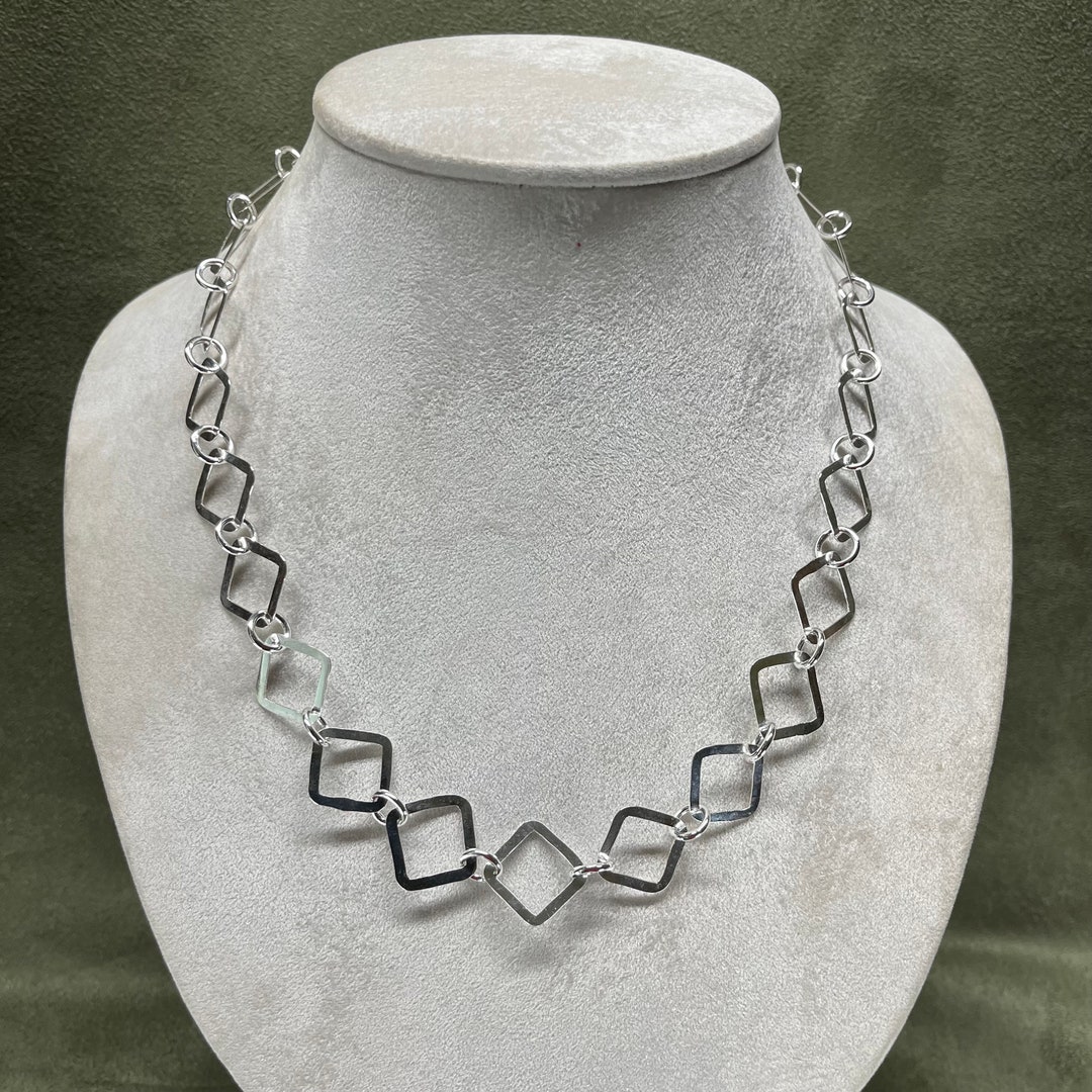 Silver Necklace of Mirror Rolled Squares - Etsy