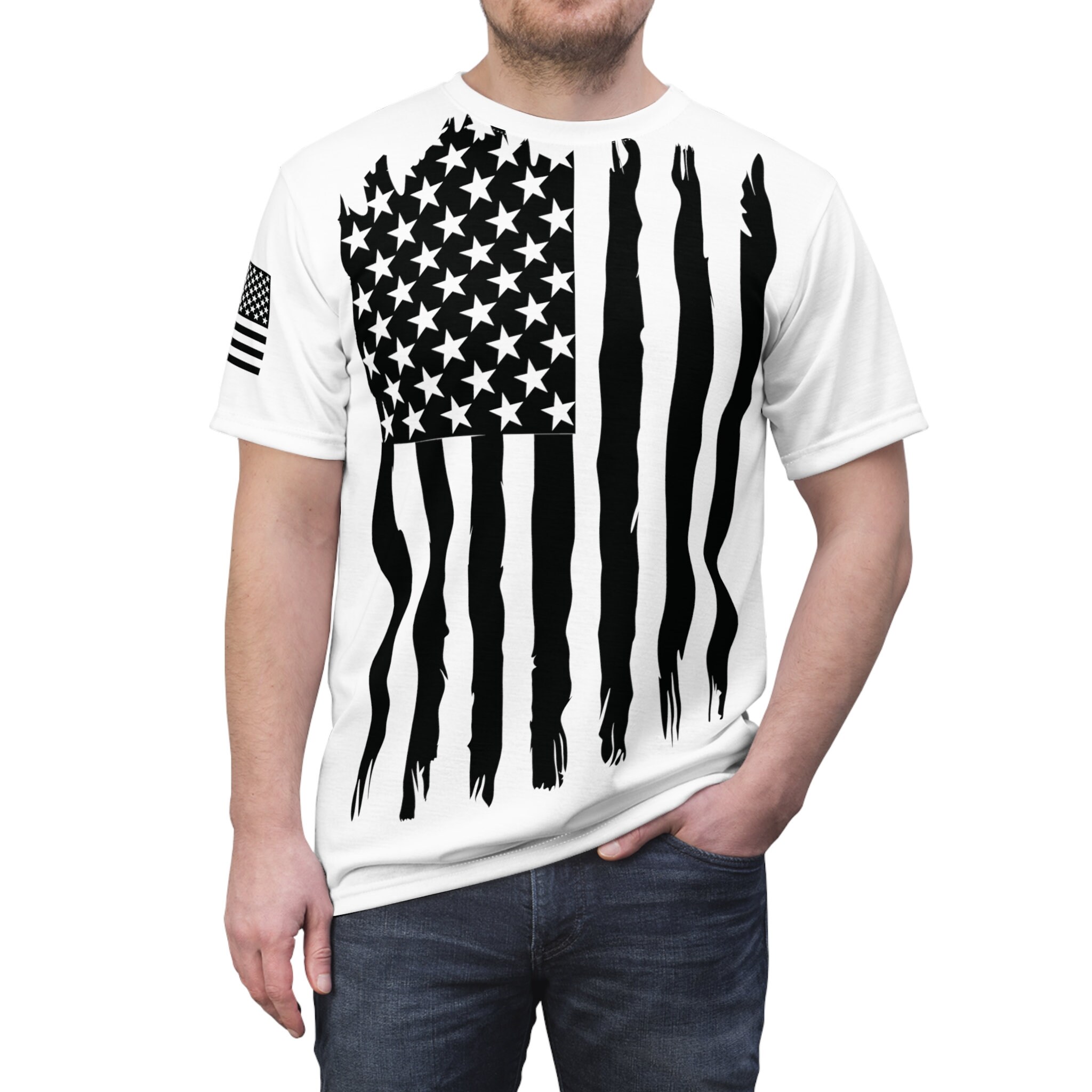 American Flag Shirt, Black Vertical Flag Shirt, Distressed Flag Shirt ...