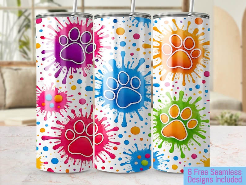 Paw Print Splatter 20oz Tumbler Wrap PNG, Seamless Animal Print ...