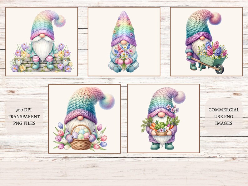 Spring Gnome Clipart Bundle, Easter Gnomes PNG, Garden Gnome Digital ...