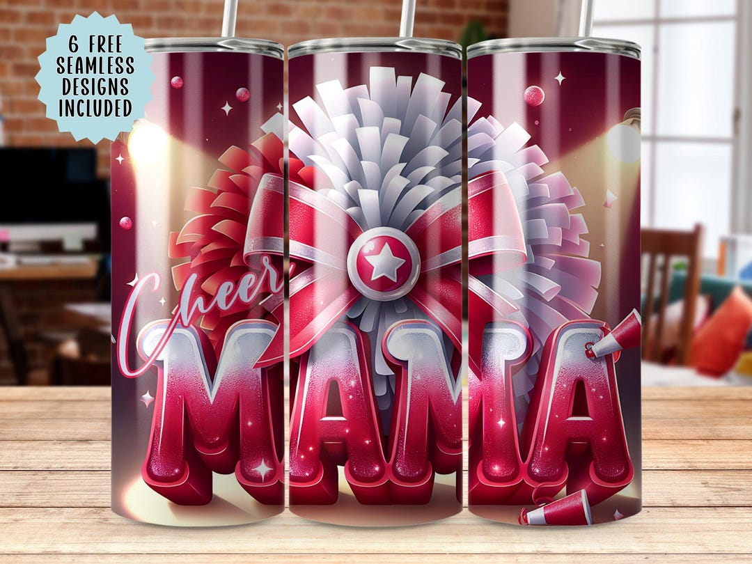 Cheer Mama Tumbler Wrap PNG, 20oz Seamless Design, Cheerleading Mom ...