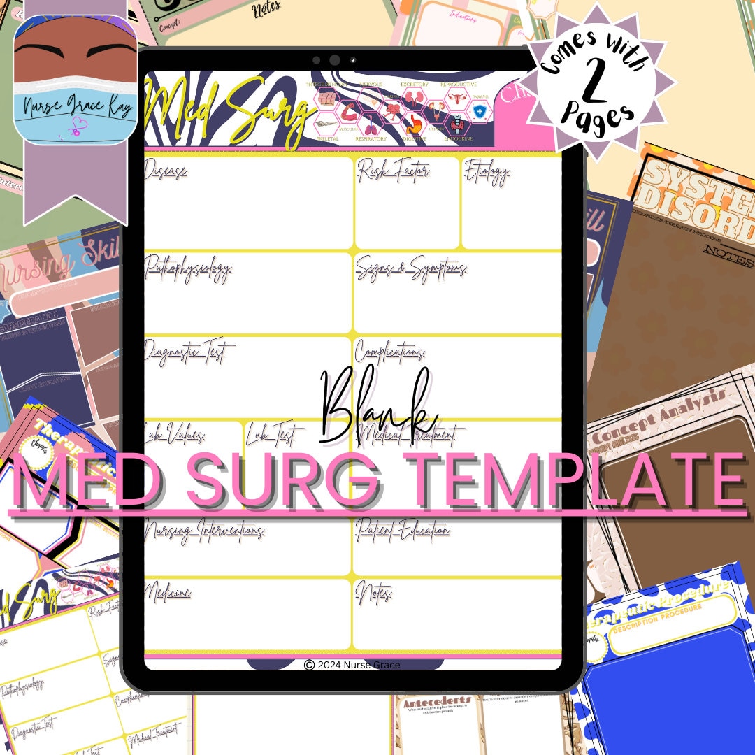 Nursegracekay| Med Surg Notes Template | 2-page Nursing Notes | 2024 ...