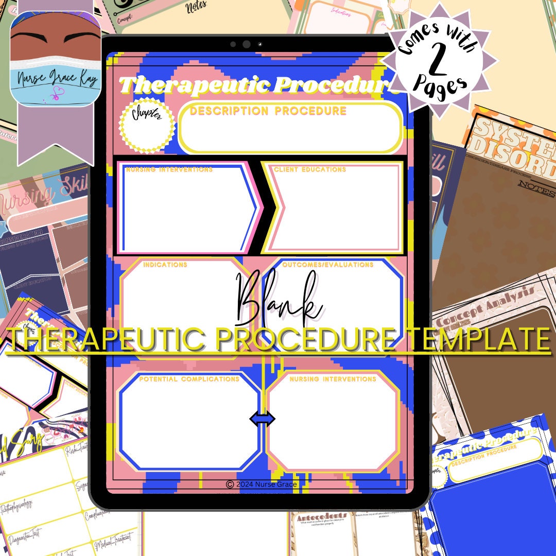 Nursegracekay| Therapeutic Procedure Notes Template | 2-page Nursing ...