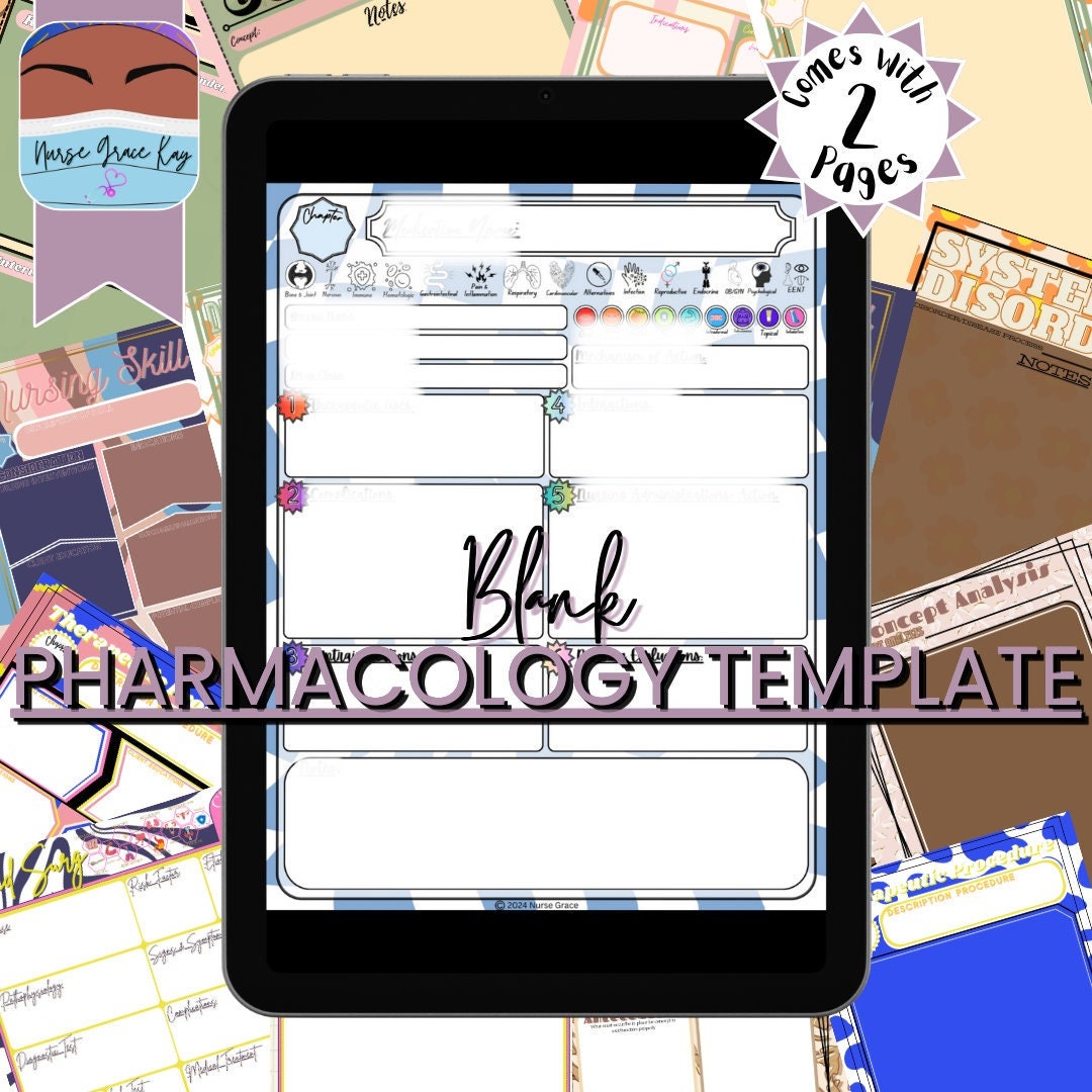 Nursegracekay| Pharmacology Drug Notes Template | 2-page Nursing Notes ...