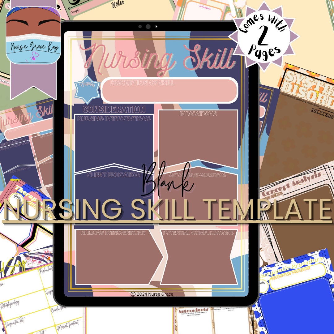 Nursegracekay| Nursing Skill Notes Template | 2-page Nursing Notes ...