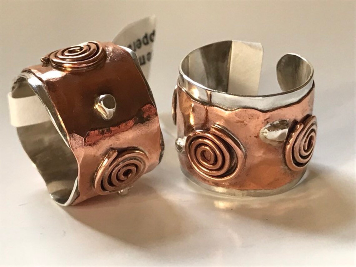 Band Ring of Sterling Silver and Copper - Etsy