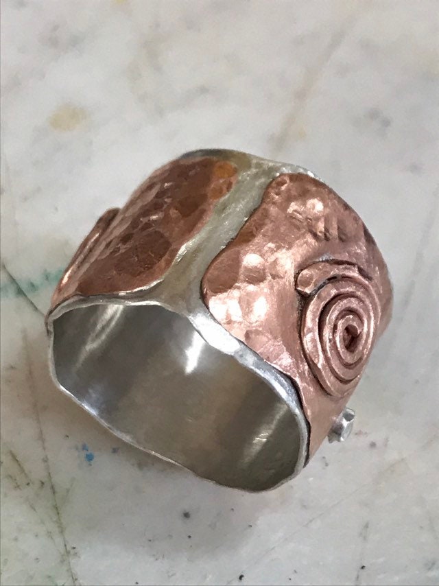 Band Ring of Sterling Silver and Copper - Etsy