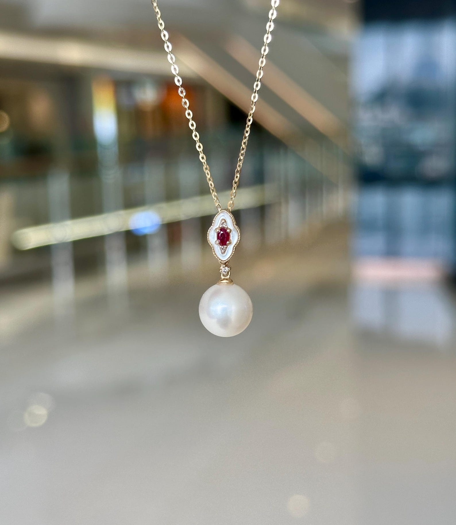 Vintage Ruby Pearl Pendant - 18K Solid Gold Real Ruby Diamond Pearl ...