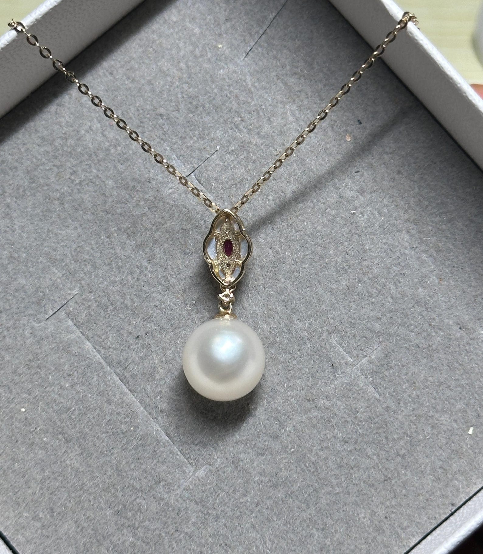 Vintage Ruby Pearl Pendant - 18K Solid Gold Real Ruby Diamond Pearl ...