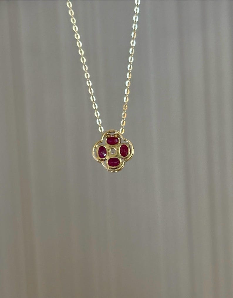 Ruby Pendant 18K Solid Gold Ruby Clover Pendant, Birthstone Necklace ...