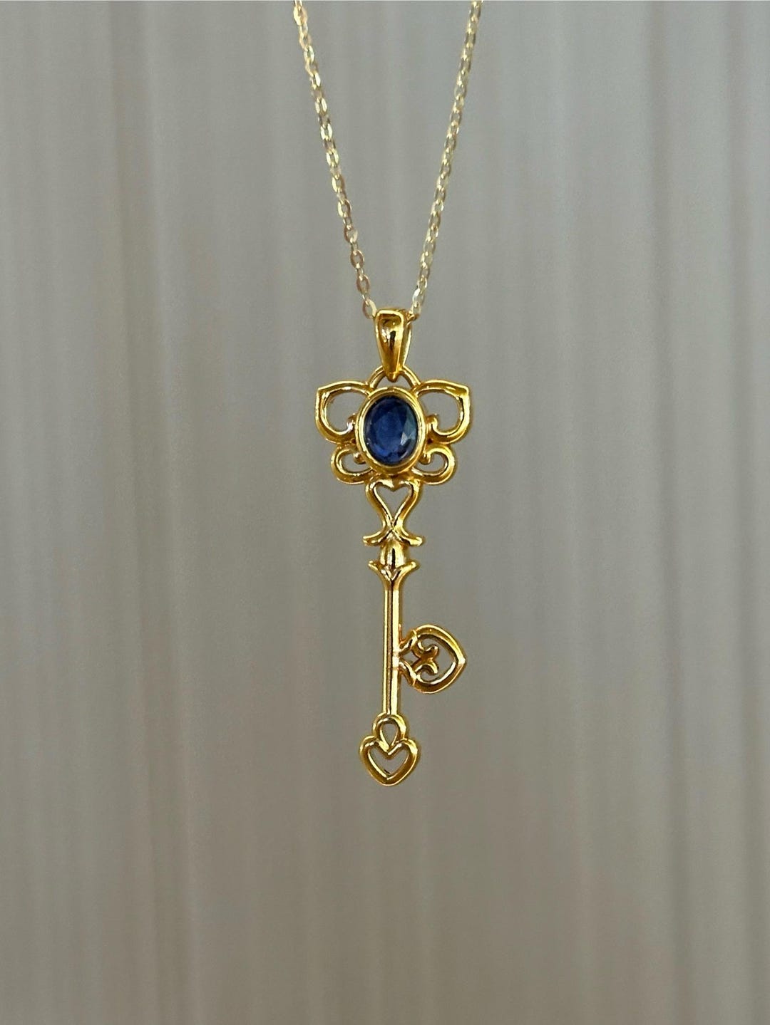 Sapphire Key Pendant 18K Gold Genuine Sapphire Key Pendant, Birthday ...