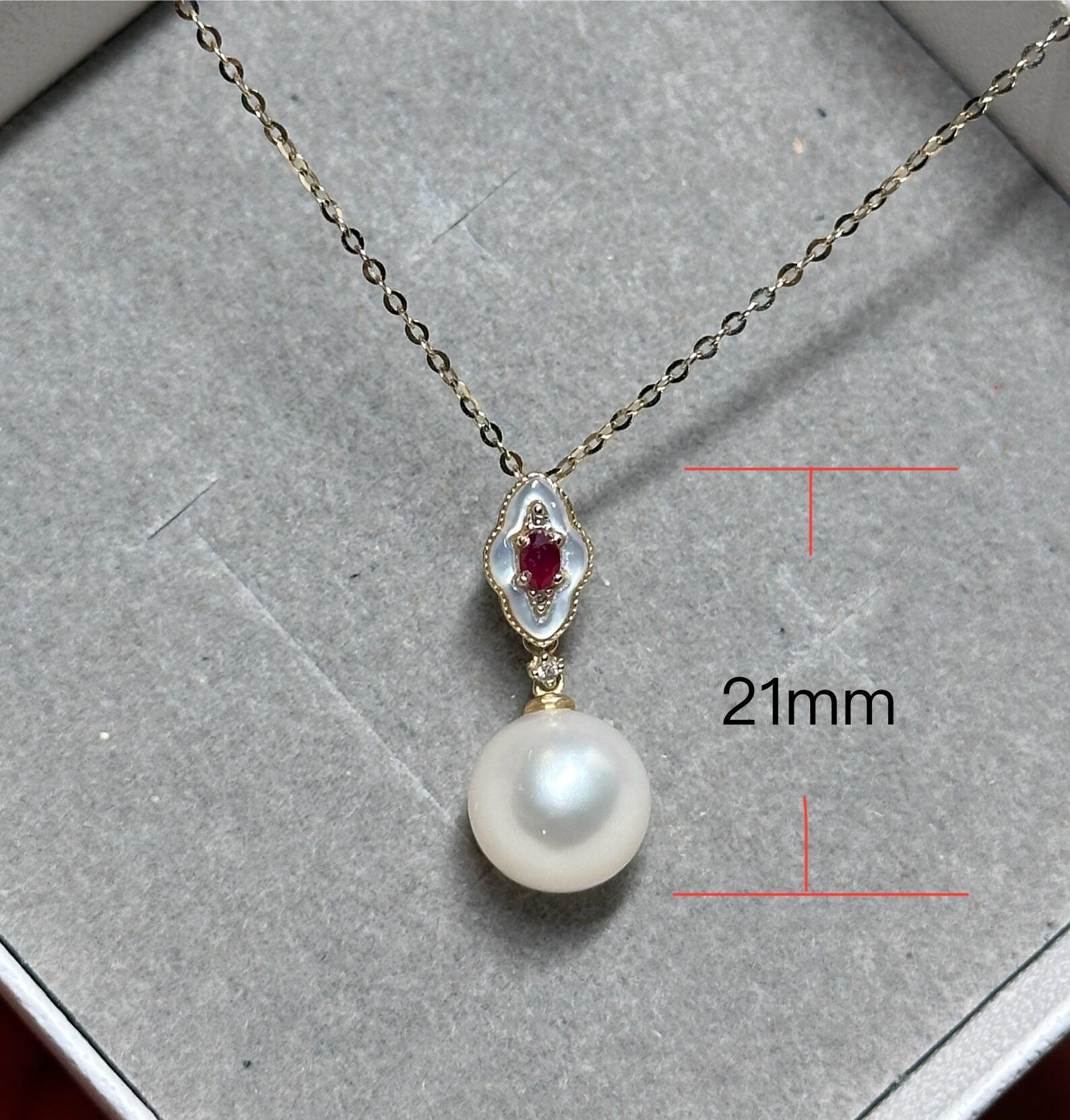 Vintage Ruby Pearl Pendant - 18K Solid Gold Real Ruby Diamond Pearl ...