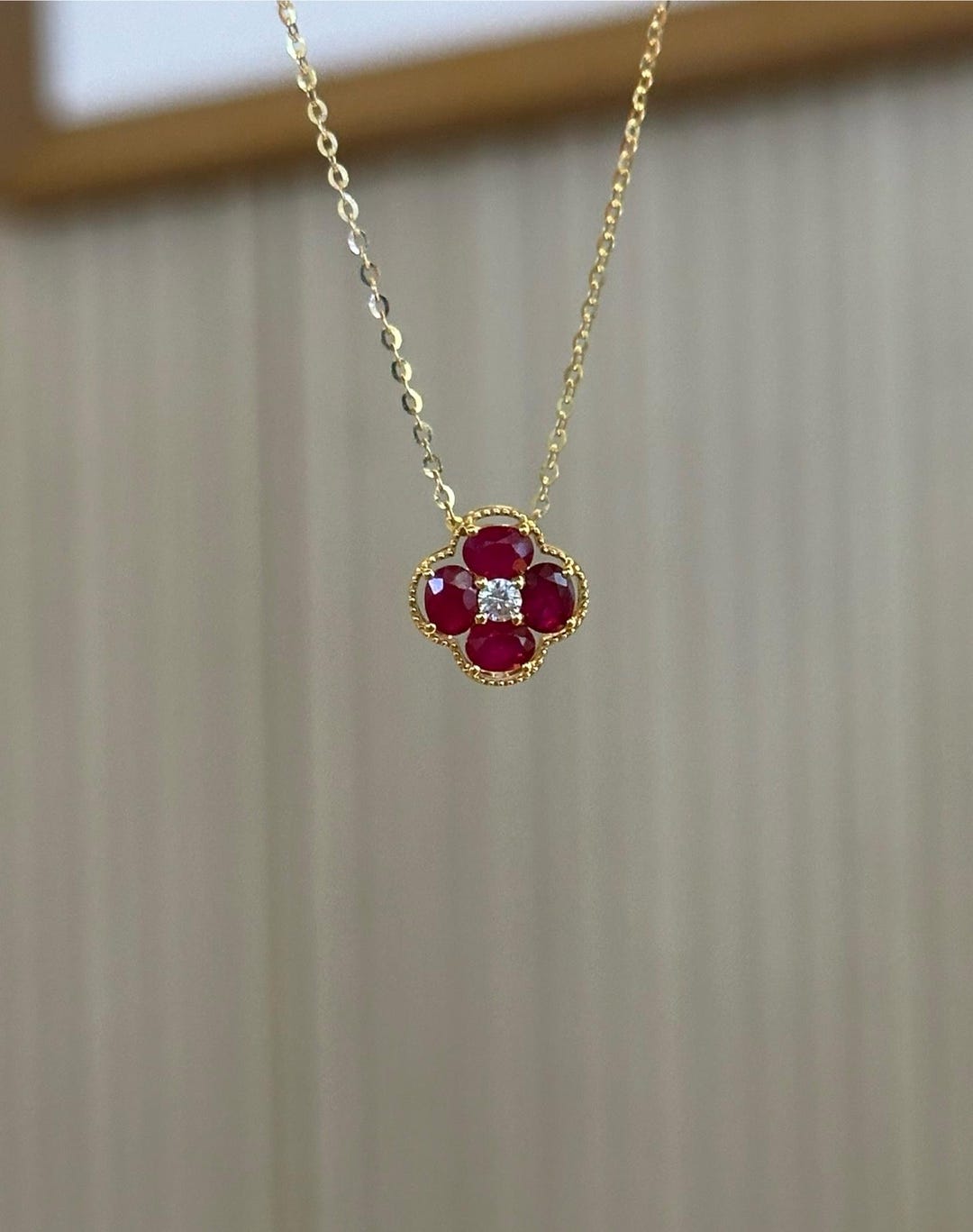 Ruby Pendant 18K Solid Gold Ruby Clover Pendant, Birthstone Necklace ...
