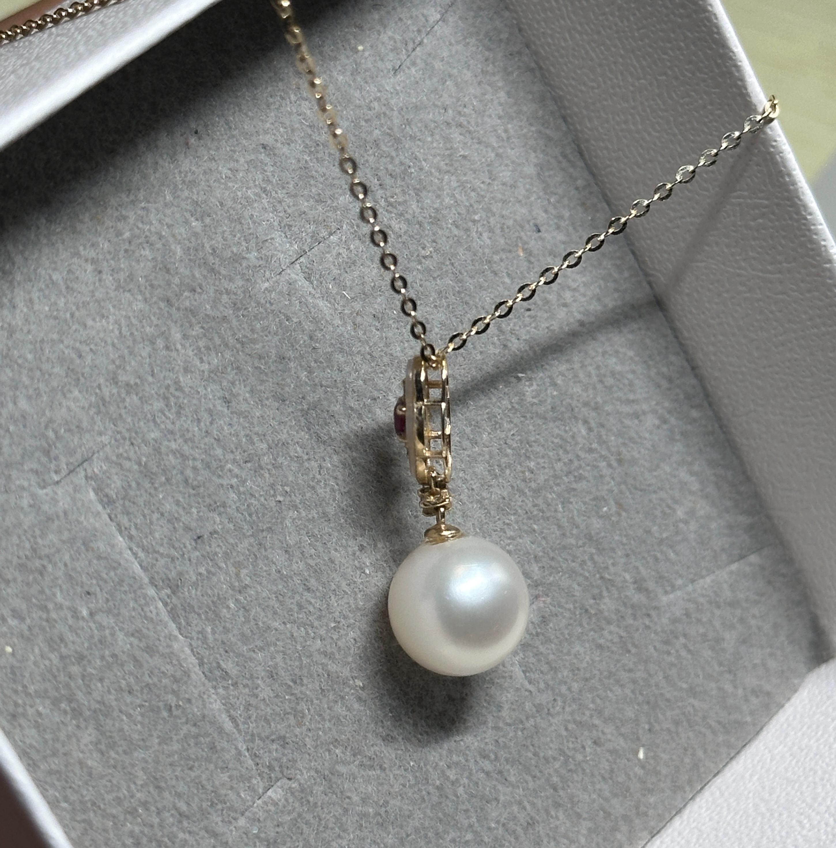 Vintage Ruby Pearl Pendant - 18K Solid Gold Real Ruby Diamond Pearl ...