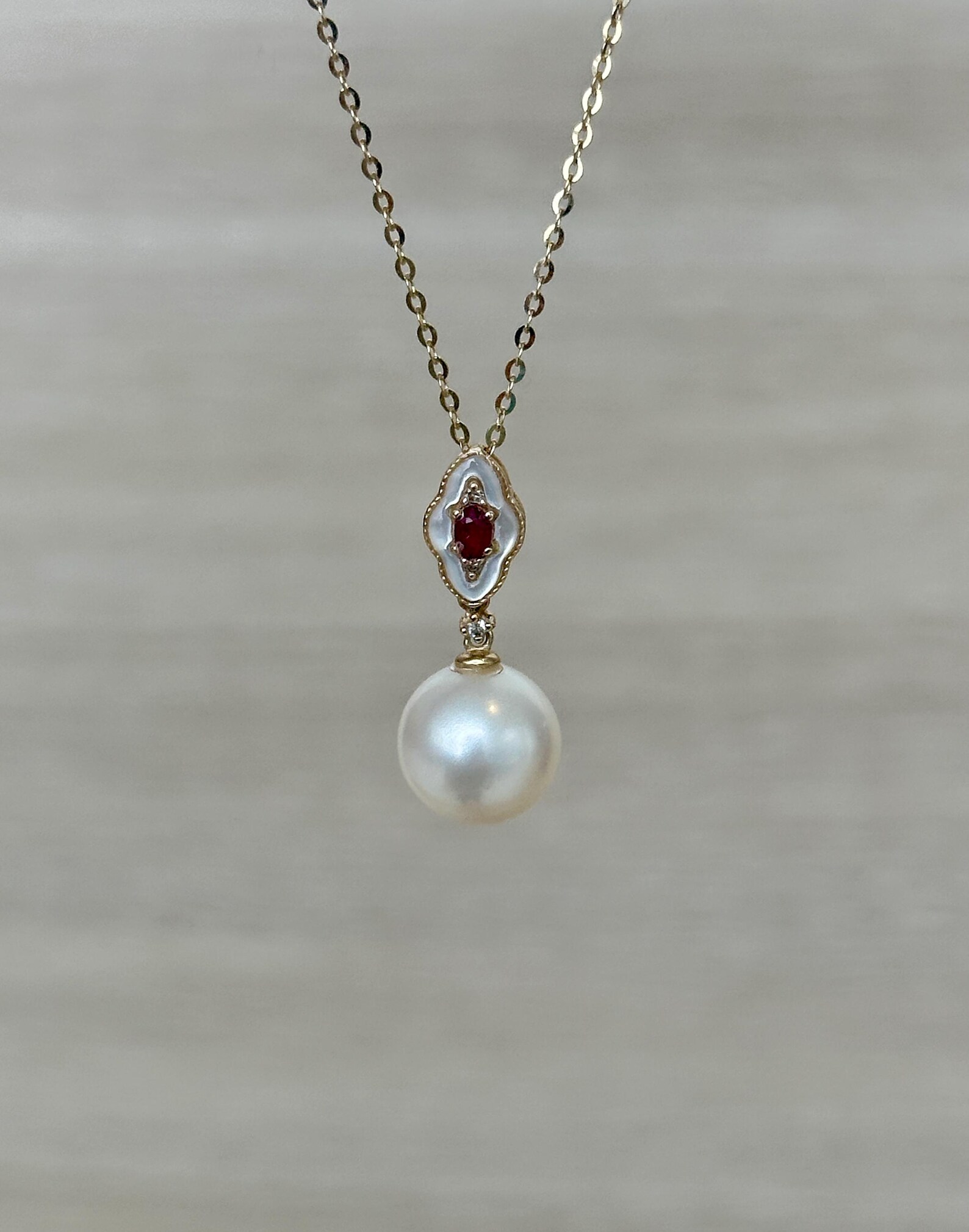 Vintage Ruby Pearl Pendant - 18K Solid Gold Real Ruby Diamond Pearl ...