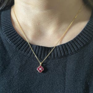 Ruby Pendant - 18K Solid Gold Ruby Clover Pendant, Birthstone Necklace ...