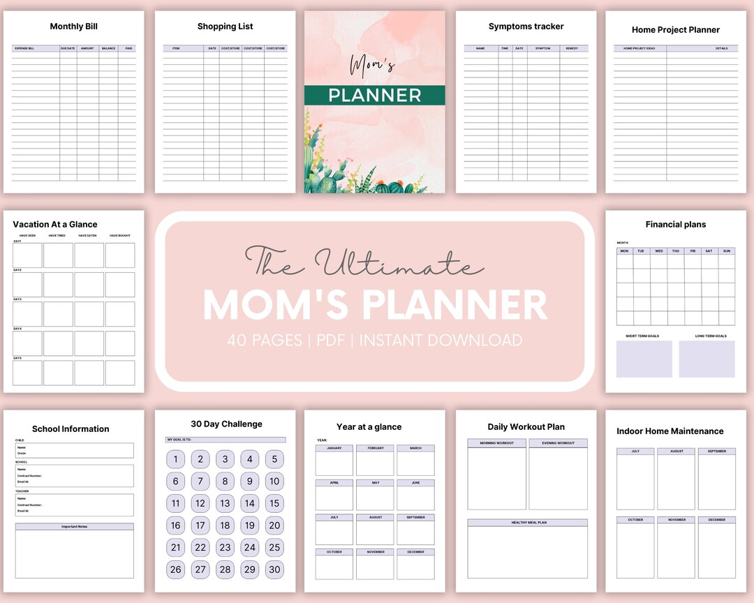 Mom's Planner | Home Management Planner | Household Binder | Cleaning ...