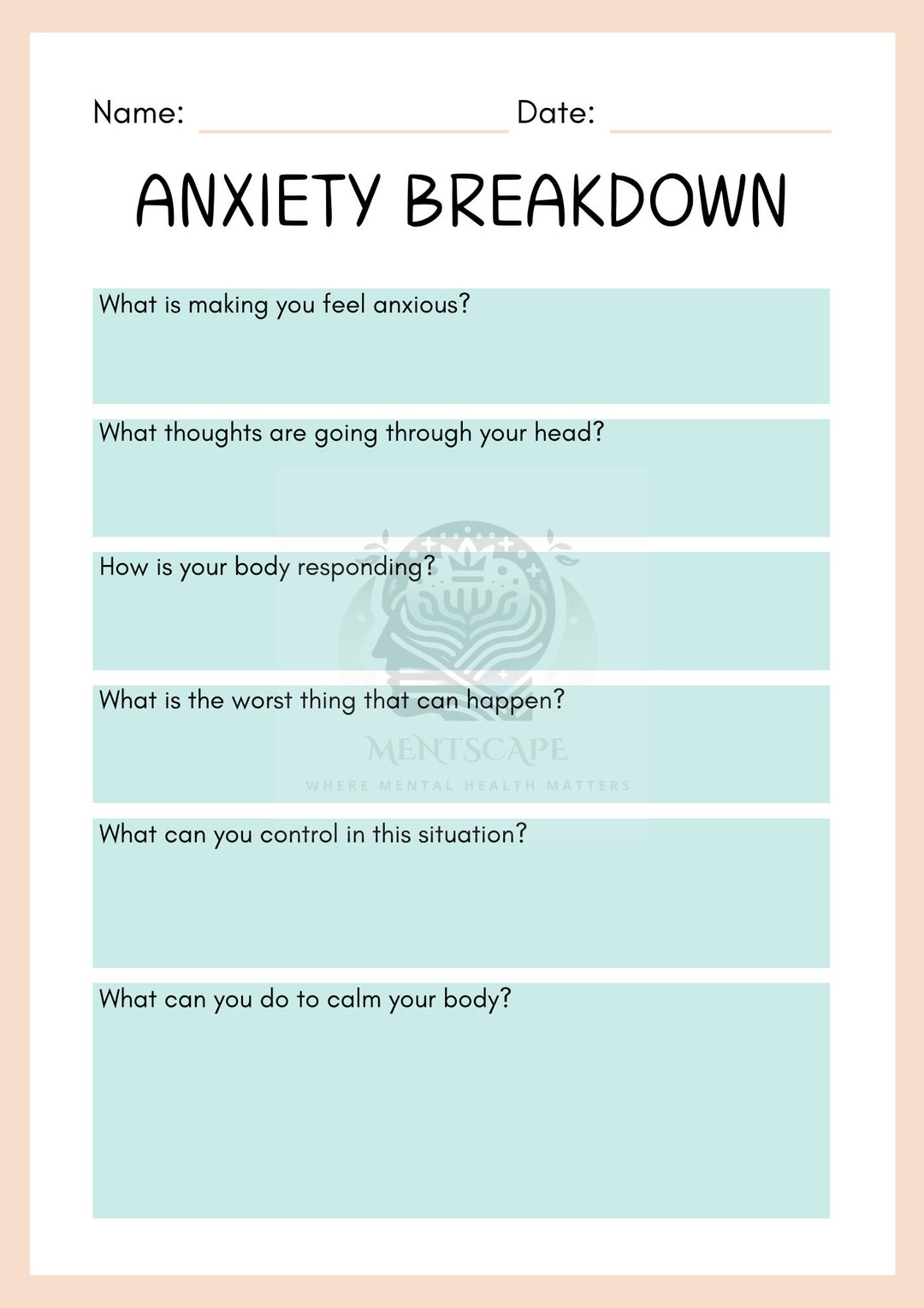 Anxiety Breakdown Worksheet Digital Guide for Understanding and ...