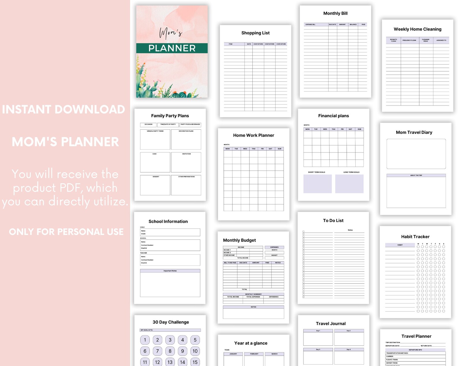 Mom's Planner | Home Management Planner | Household Binder | Cleaning ...