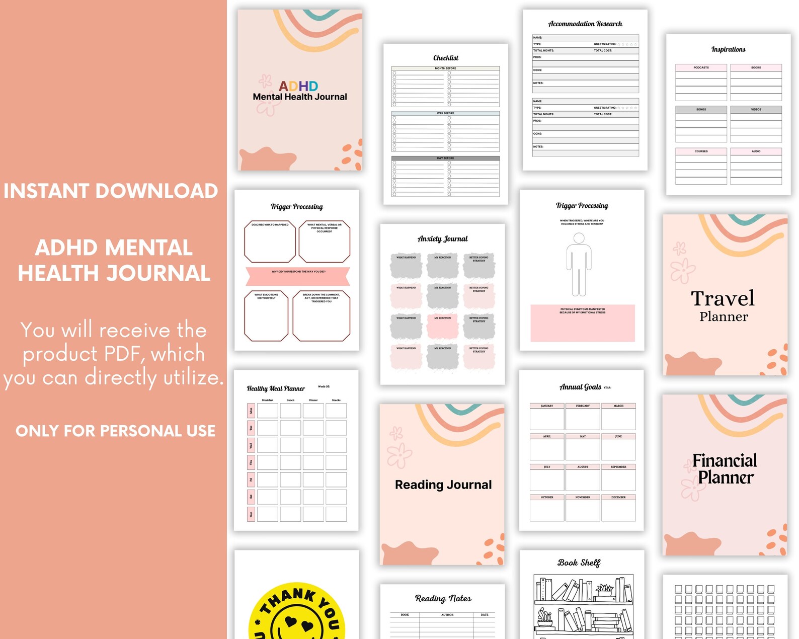 Adhd Mental Health Journal | Anxiety Journal | Mood Tracker | Shadow ...