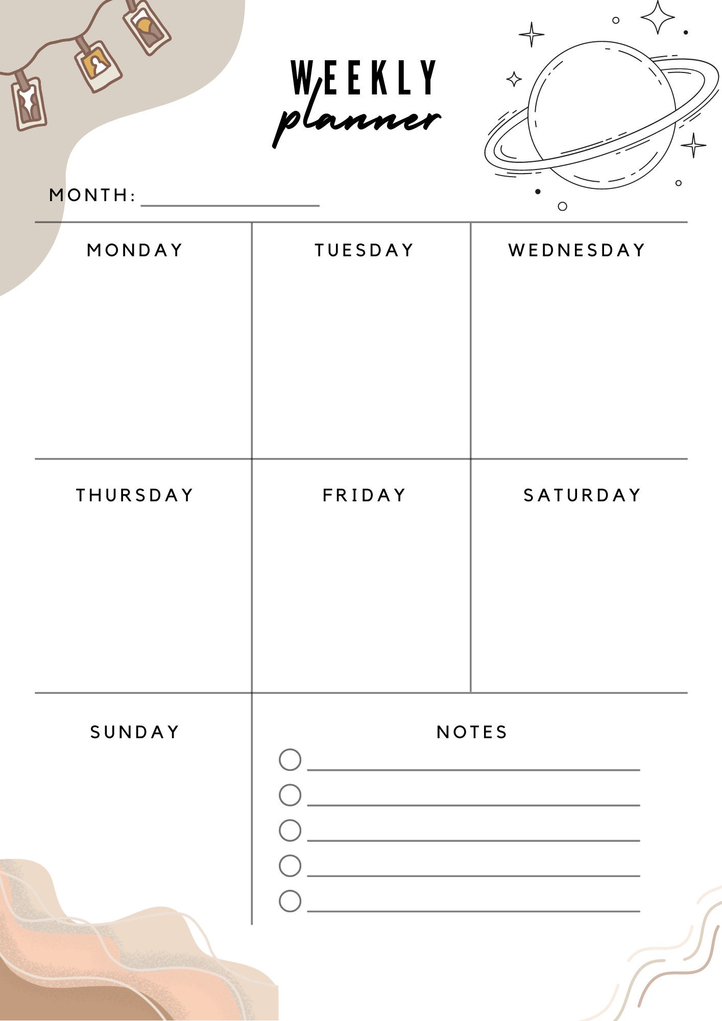 Weekly Planner Reminders Notes Minimalist Colors Aesthetic PDF Digital ...