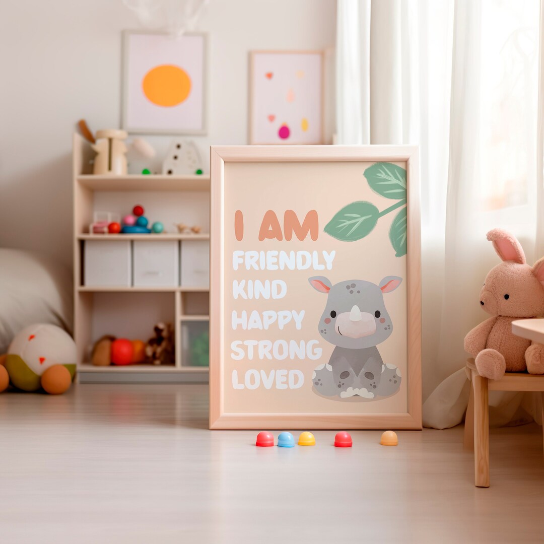 Positive Affirmations for Kids Wall Art Digital Watercolor Animals ...