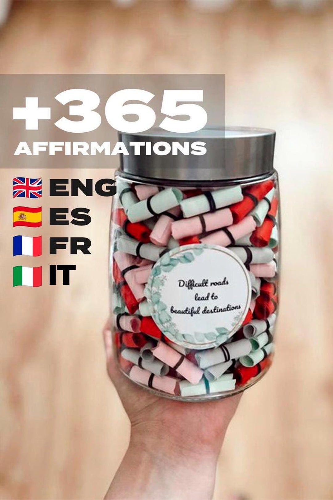 Gift Idea 365 Printable Affirmations Daily Jar Mindful Gift Positive ...