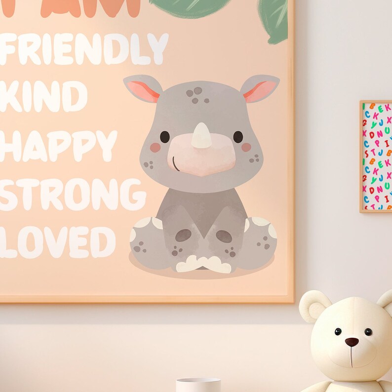 Positive Affirmations for Kids Wall Art Digital Watercolor Animals ...