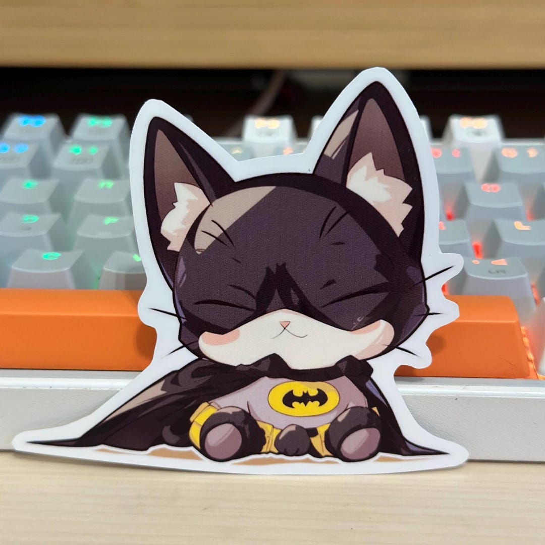 Cat in Batman Costume, Batman Cat Sticker, Batman, Waterproof Cat ...