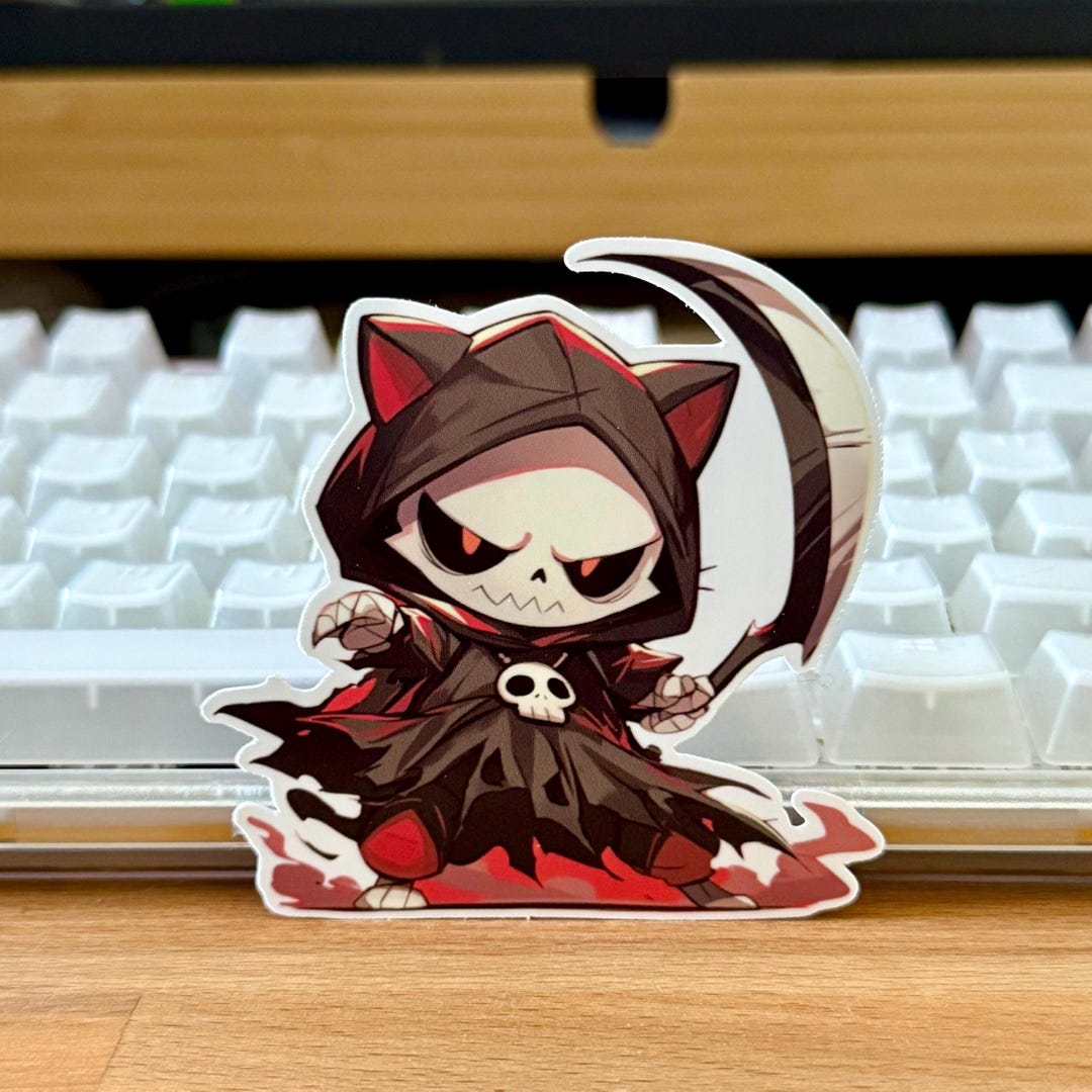 Whisker Reaper Cat Sticker: Halloween Grim Reaper Vinyl, Waterproof - Etsy