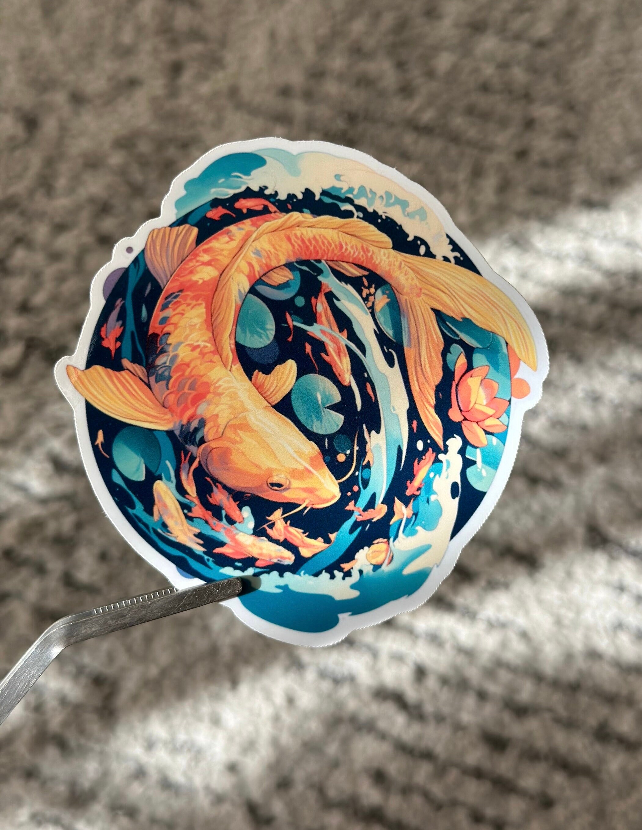 Koi Fish Sticker, Waterproof Decals, Glossy Finish, Laptop Decals ...
