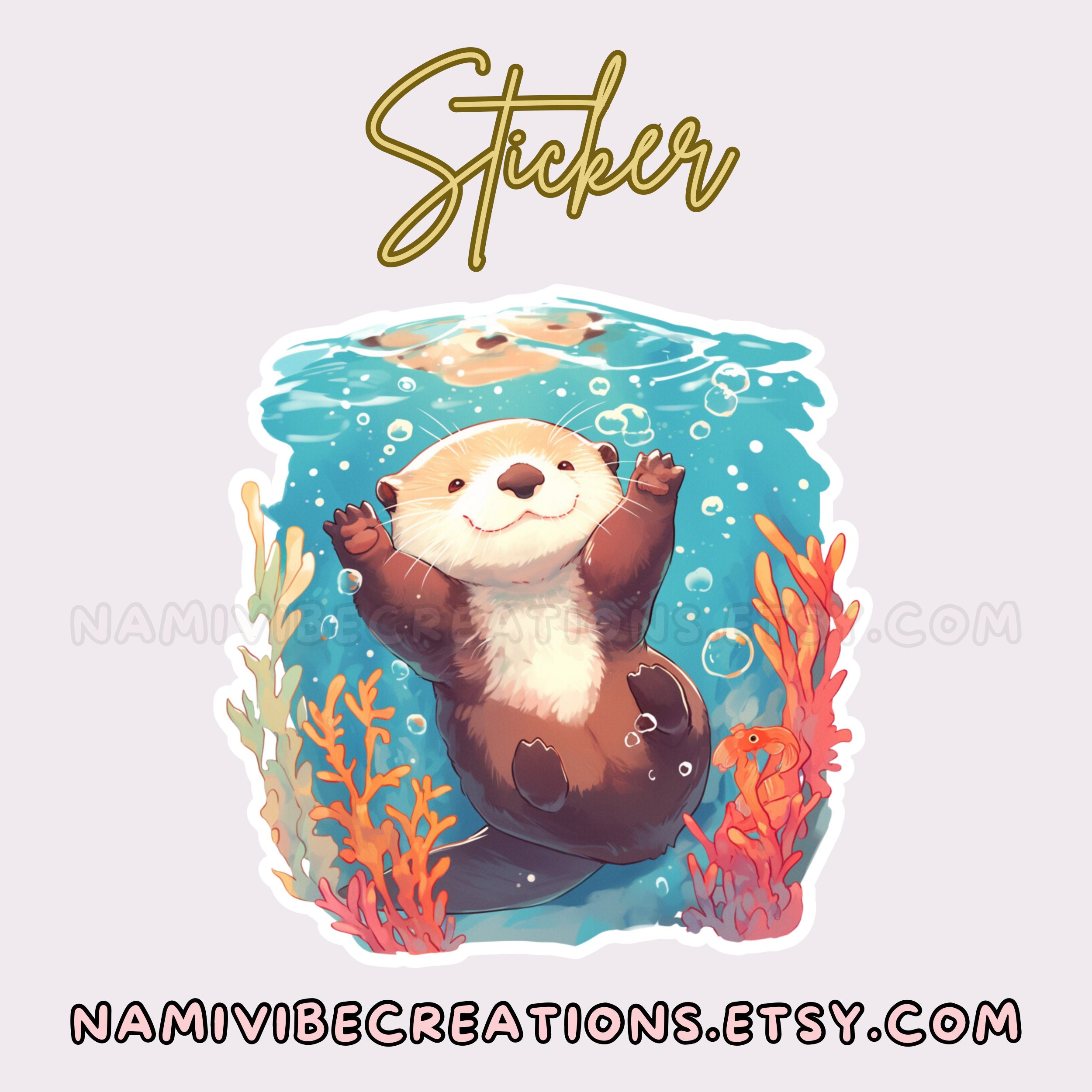 Cute Sea Otter Sticker Holographic Sticker or Glossy, Waterproof ...
