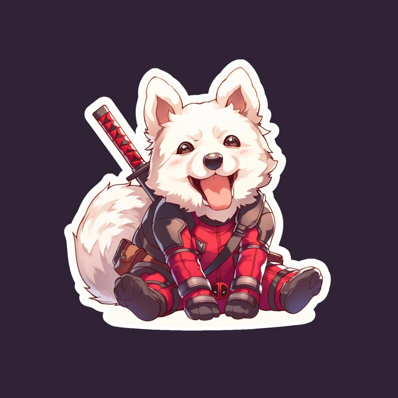 Dog in Deadpool Costume Sticker, Dogpool Sticker, Deadpool Fan Art ...