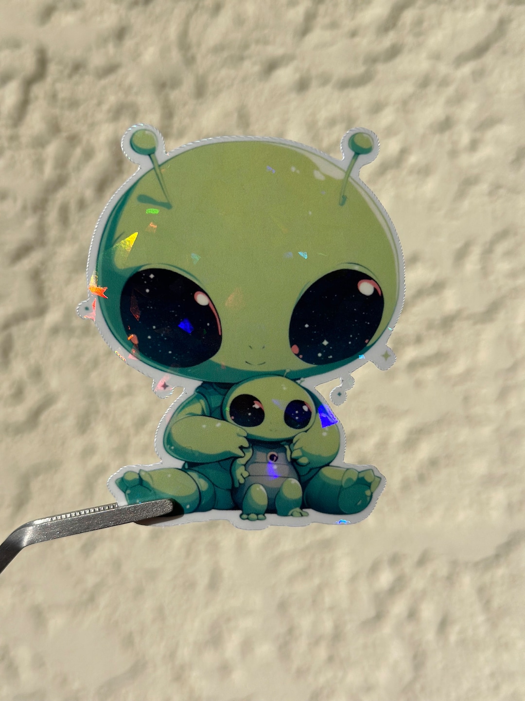 Holographic Green Alien Sticker, Waterproof Decals, Glossy Finish ...