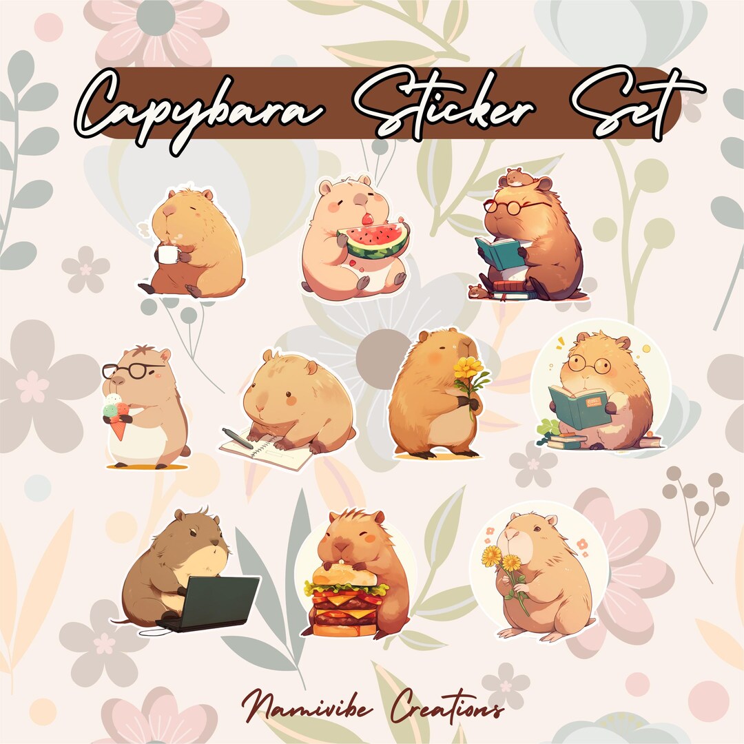 Capybara Sticker Pack – 10 Cute Capybara Vinyl Stickers, Waterproof ...