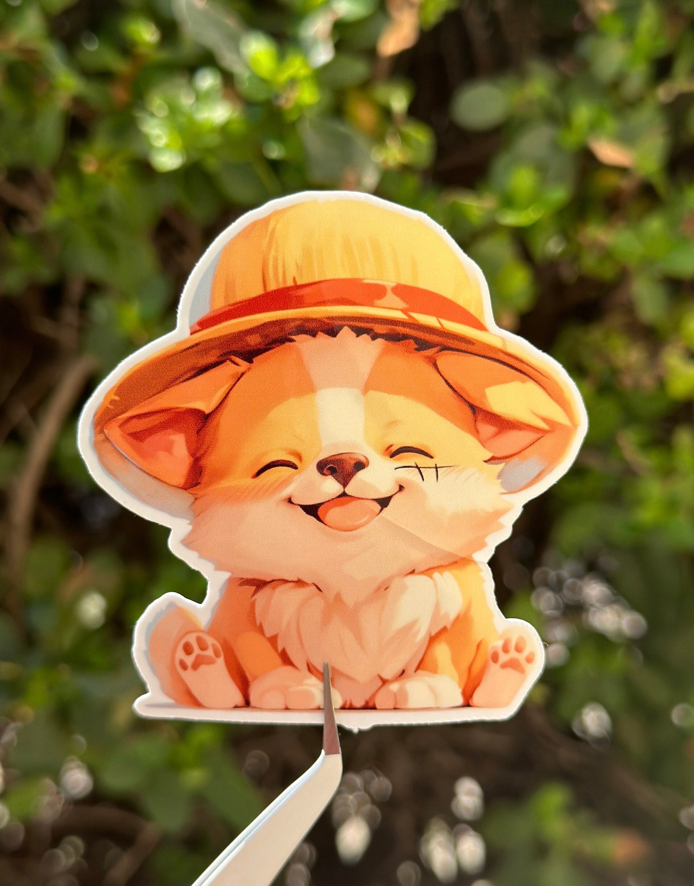 Dog in Luffy Hat Sticker, One Piece Fan Art Decal, Luffy Sticker, Anime ...