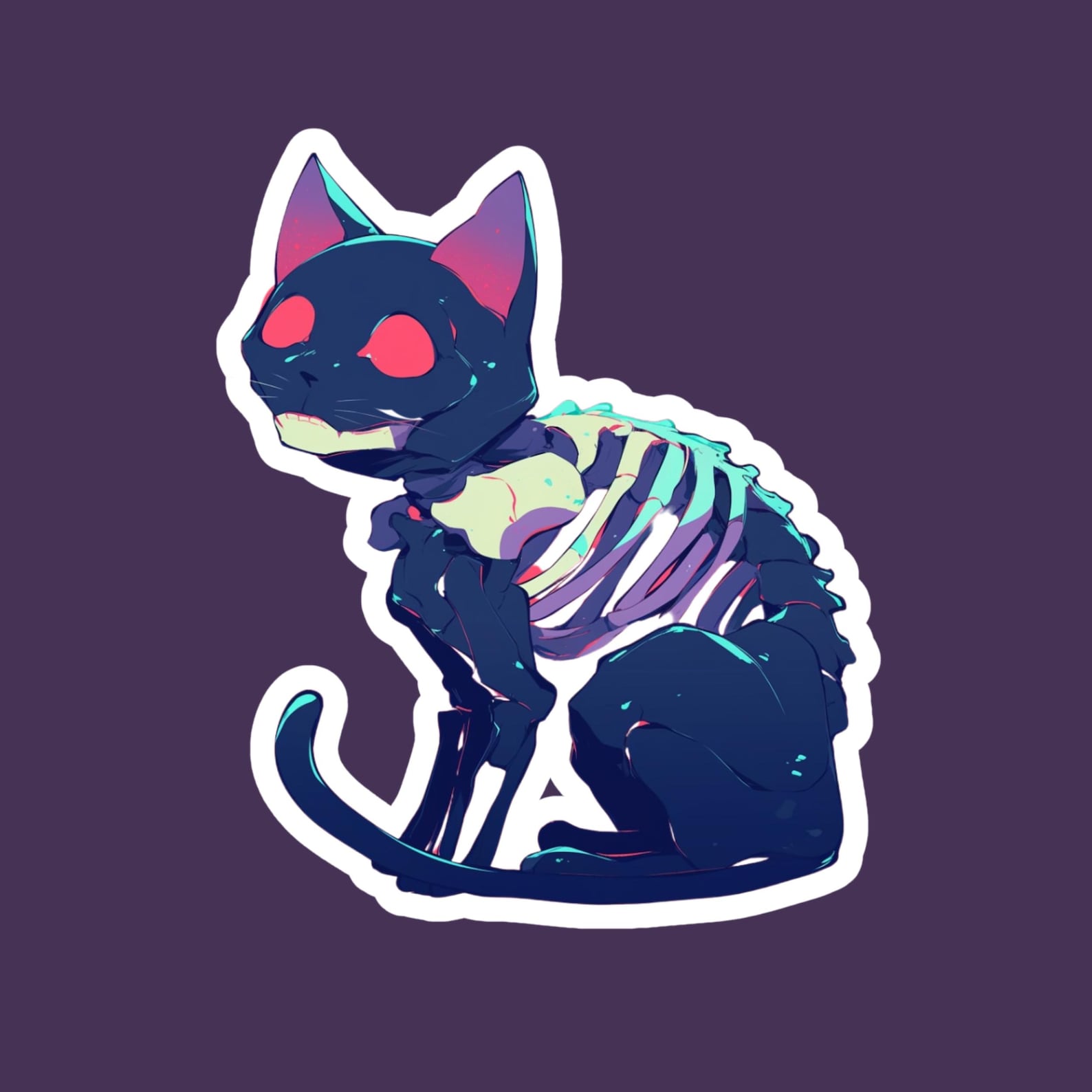 Skeleton Cat Sticker: Spooky Halloween Vinyl Decal - Etsy