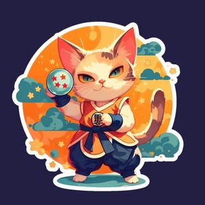 Goku Cat Sticker, Dragon Ball Z Cat Sticker, Waterproof Sticker for ...