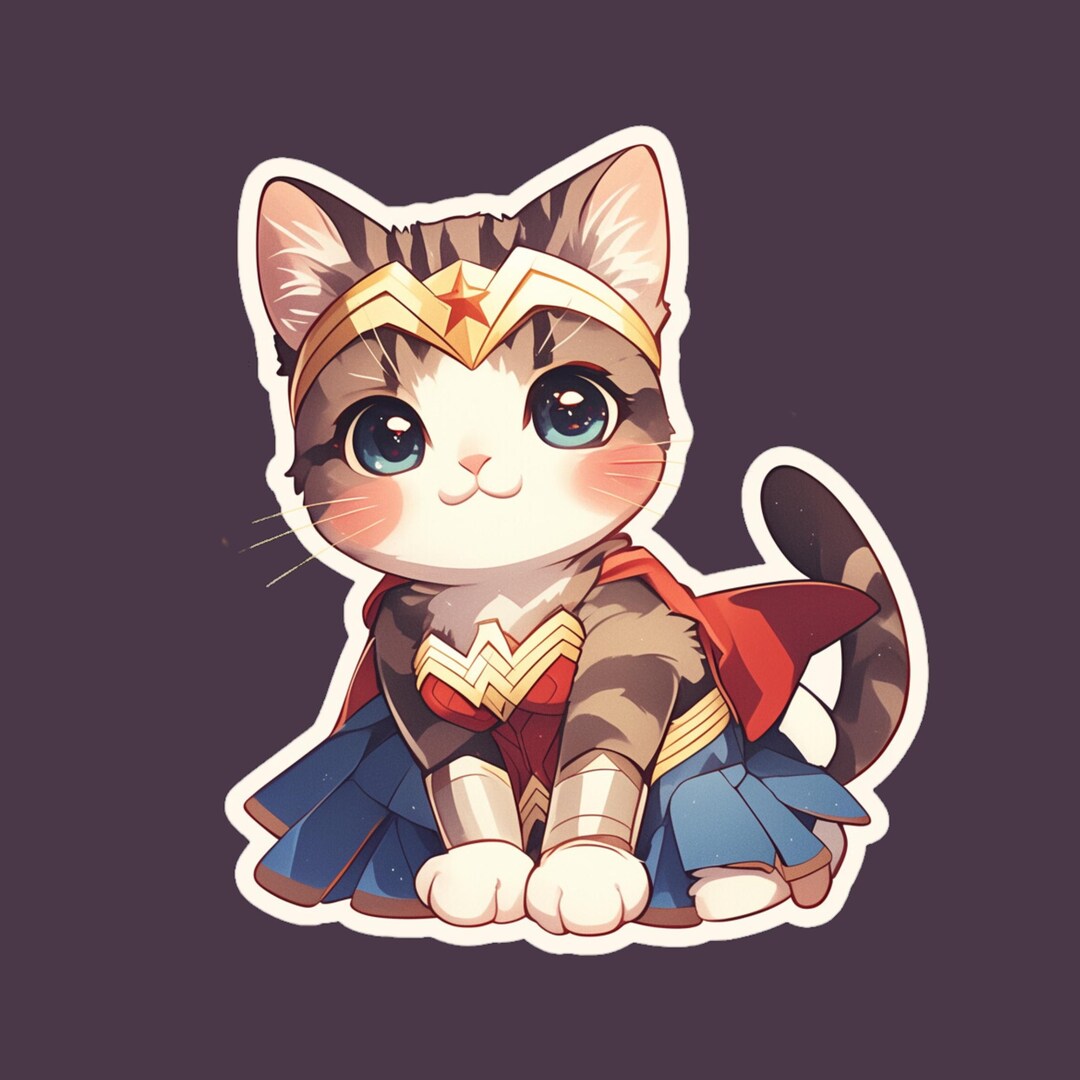 Wonder Woman Cat Sticker: Waterproof Vinyl Fan Art - Etsy