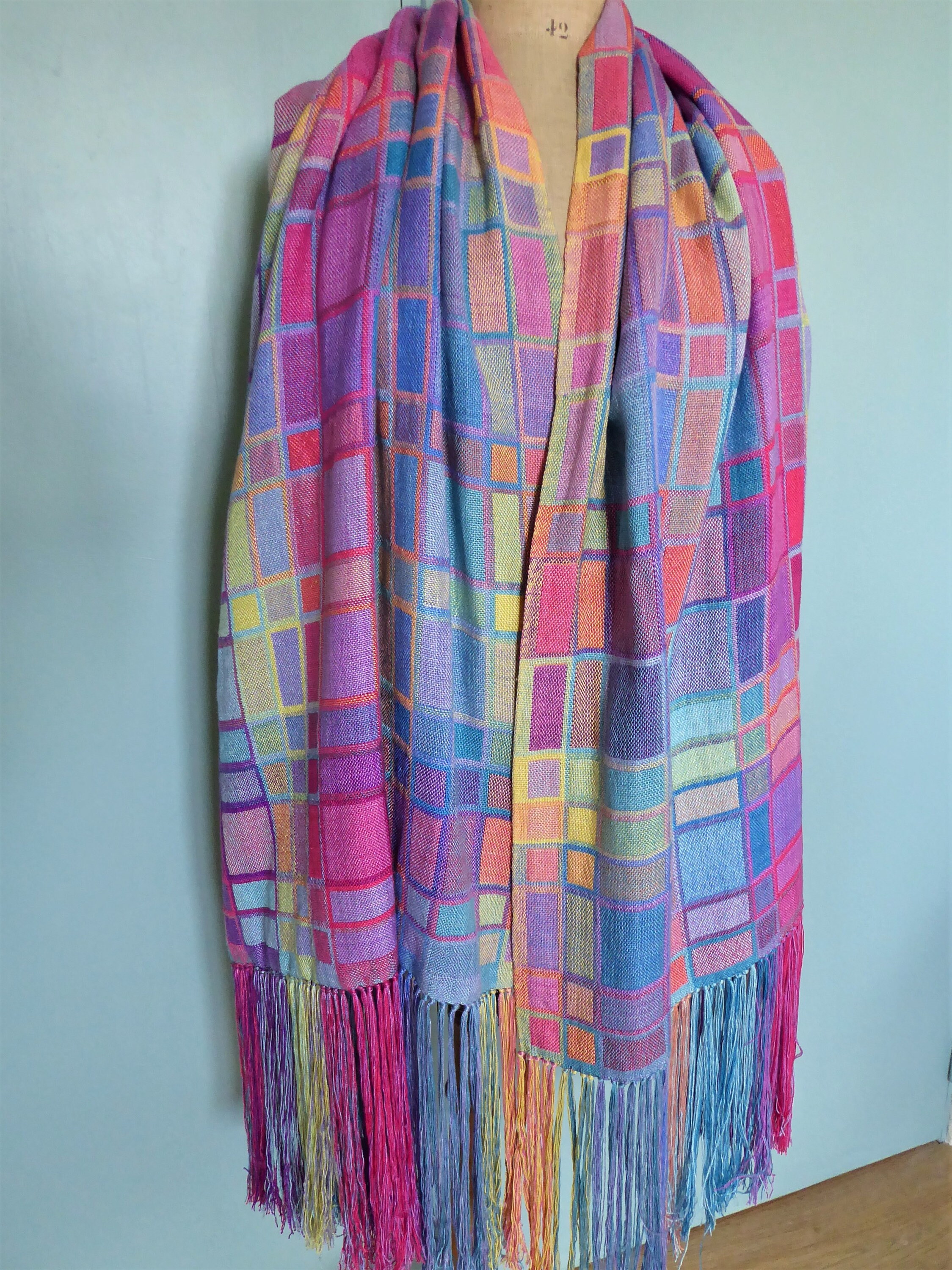 CUSTOM Handwoven Silk Shawl, Doubleweave Geometric Design - Etsy